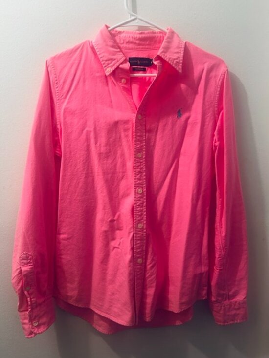 Ralph Lauren | Tops | Ralph Lauren Womens Custom Fit Neon Pink Sky Blue ...